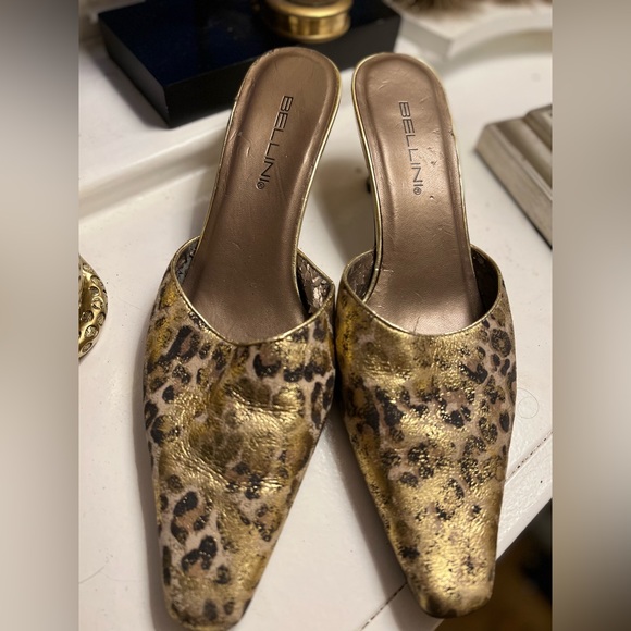 Bellino Clothing | Shoes | Gold Leopard Print Baleno Sling Heels With ...